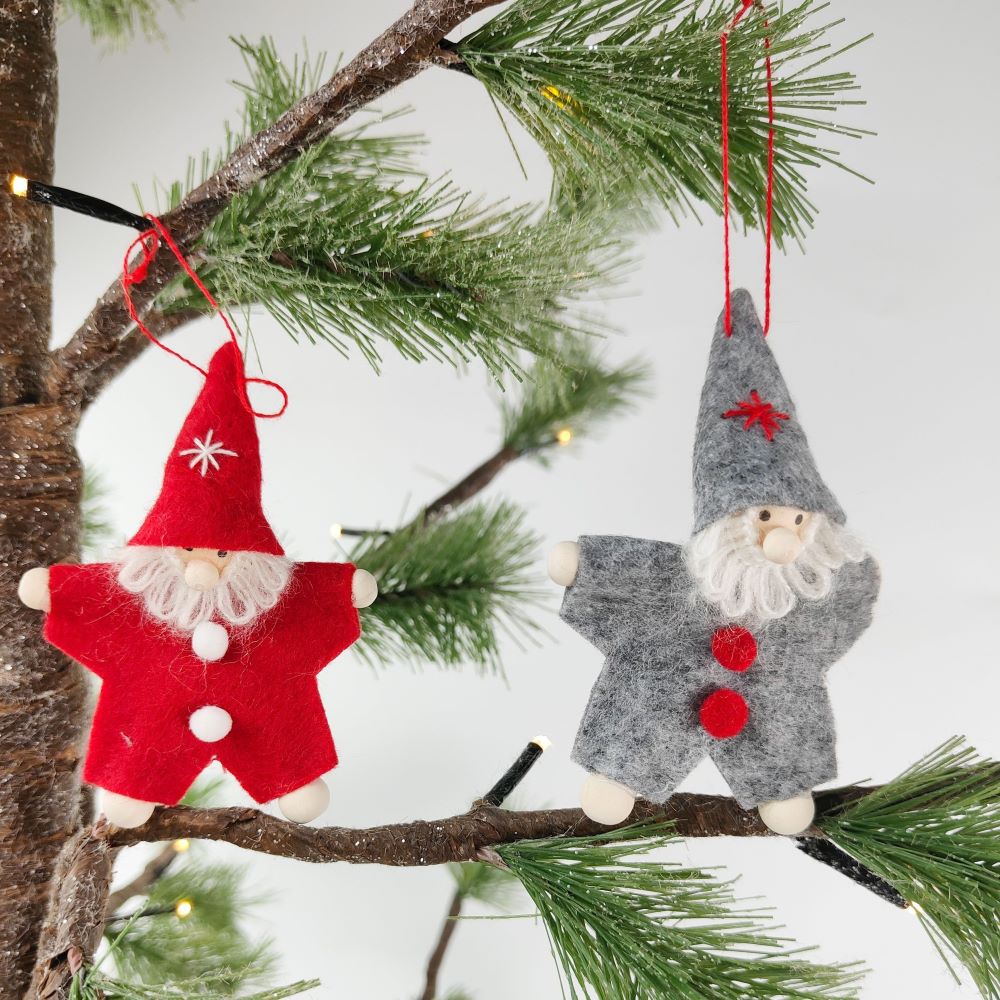 Tomte Santa – Red & Grey – Set of 2 Hanging Decorations - Twig and ...